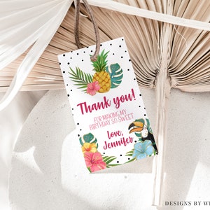 Hawaiian Luau Birthday Favor Tag, Editable Party Thank You Tags ...