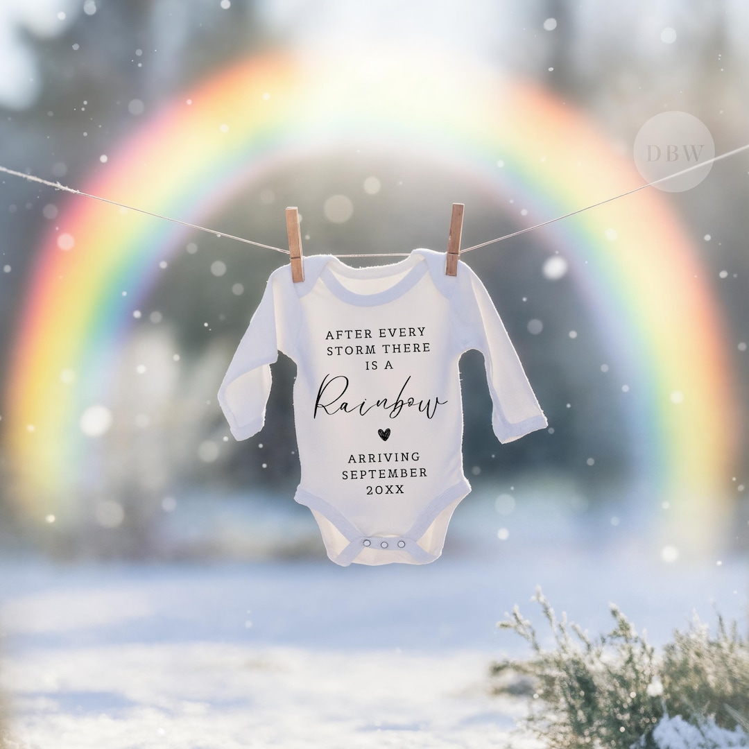 Rainbow Winter Pregnancy Announcement, Digital Snowy Mountain Neutral ...