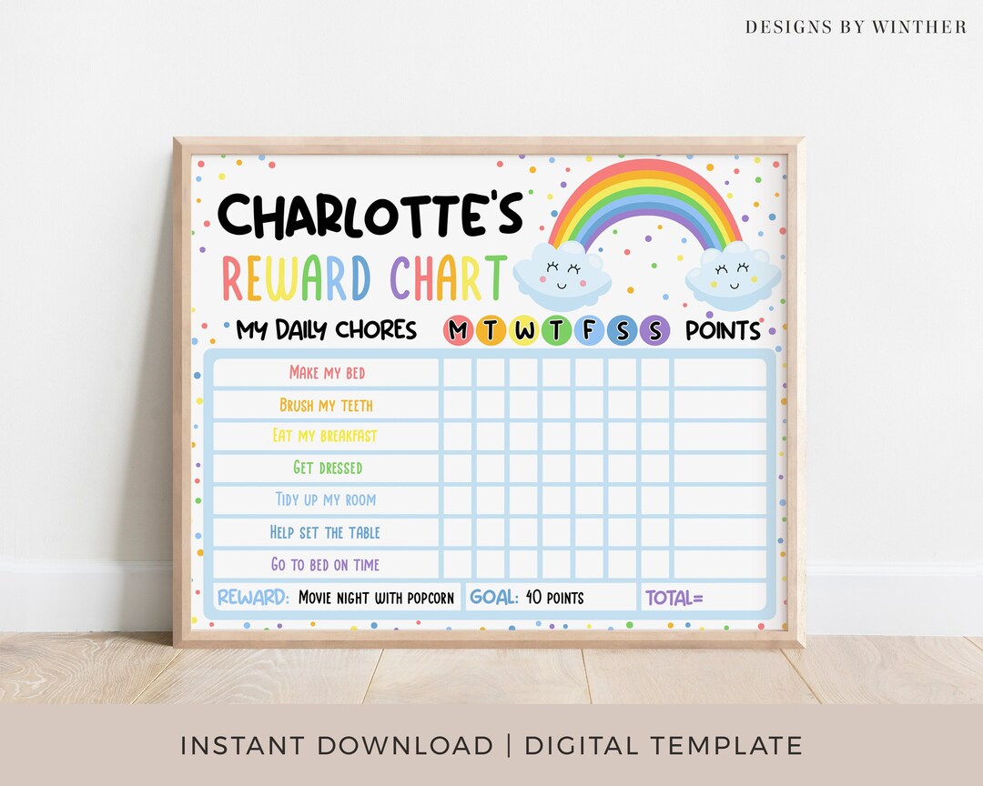 Rainbow Editable Reward Chart, Printable Chore Chart, Customizable ...