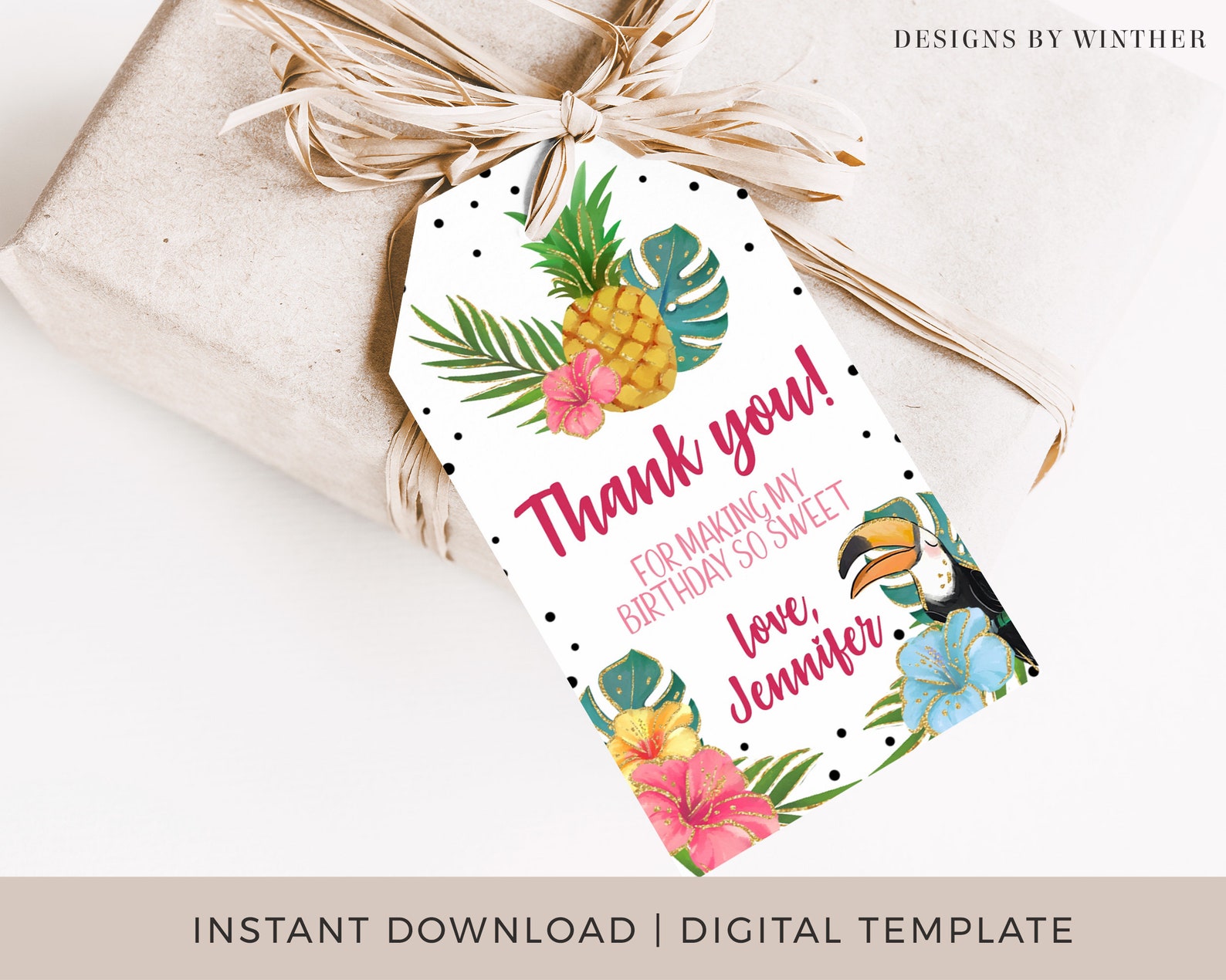 Hawaiian Luau Birthday Favor Tag, Editable Party Thank You Tags ...