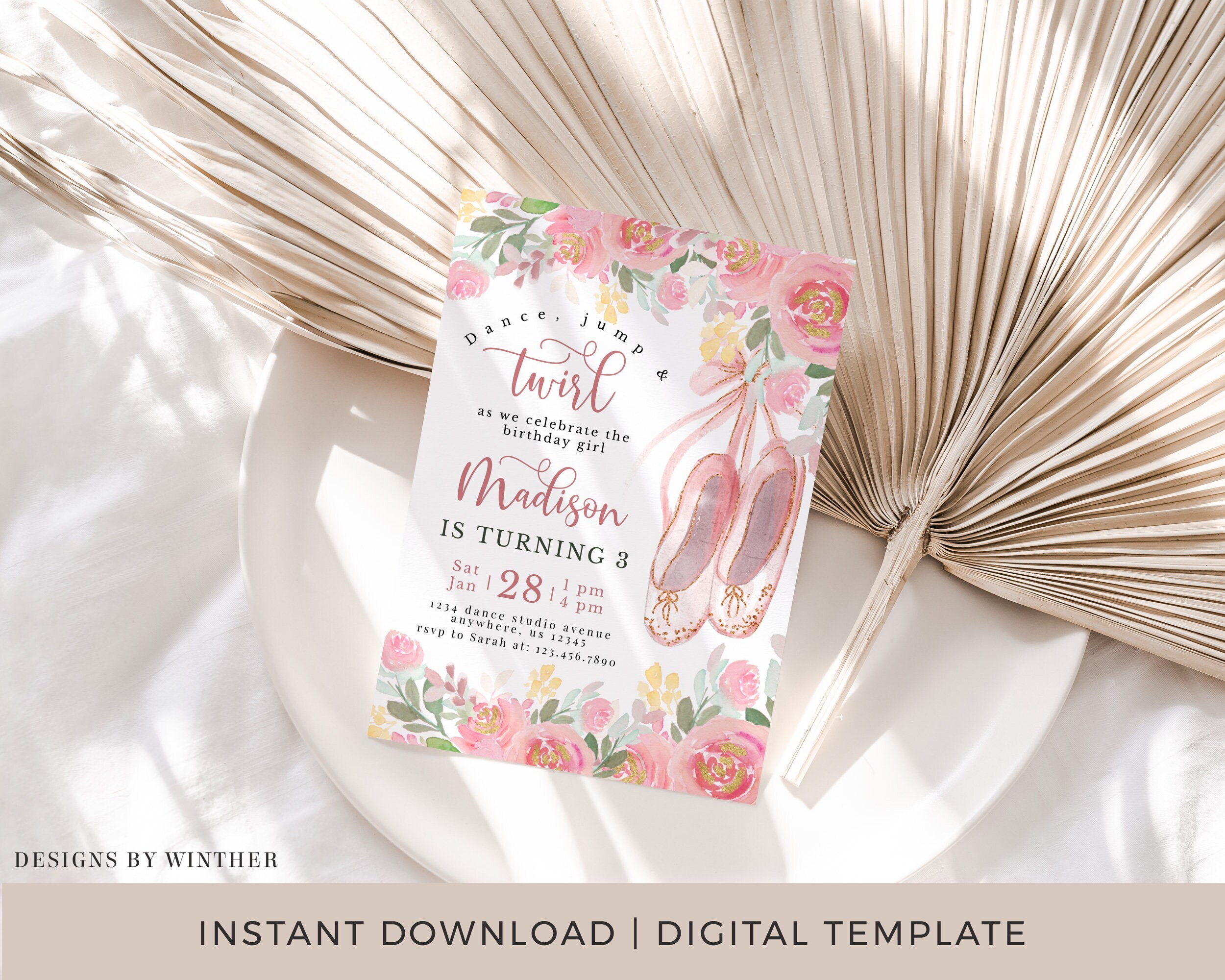 Editable Ballet Birthday Invitation, Ballerina Party Invite for Girls ...