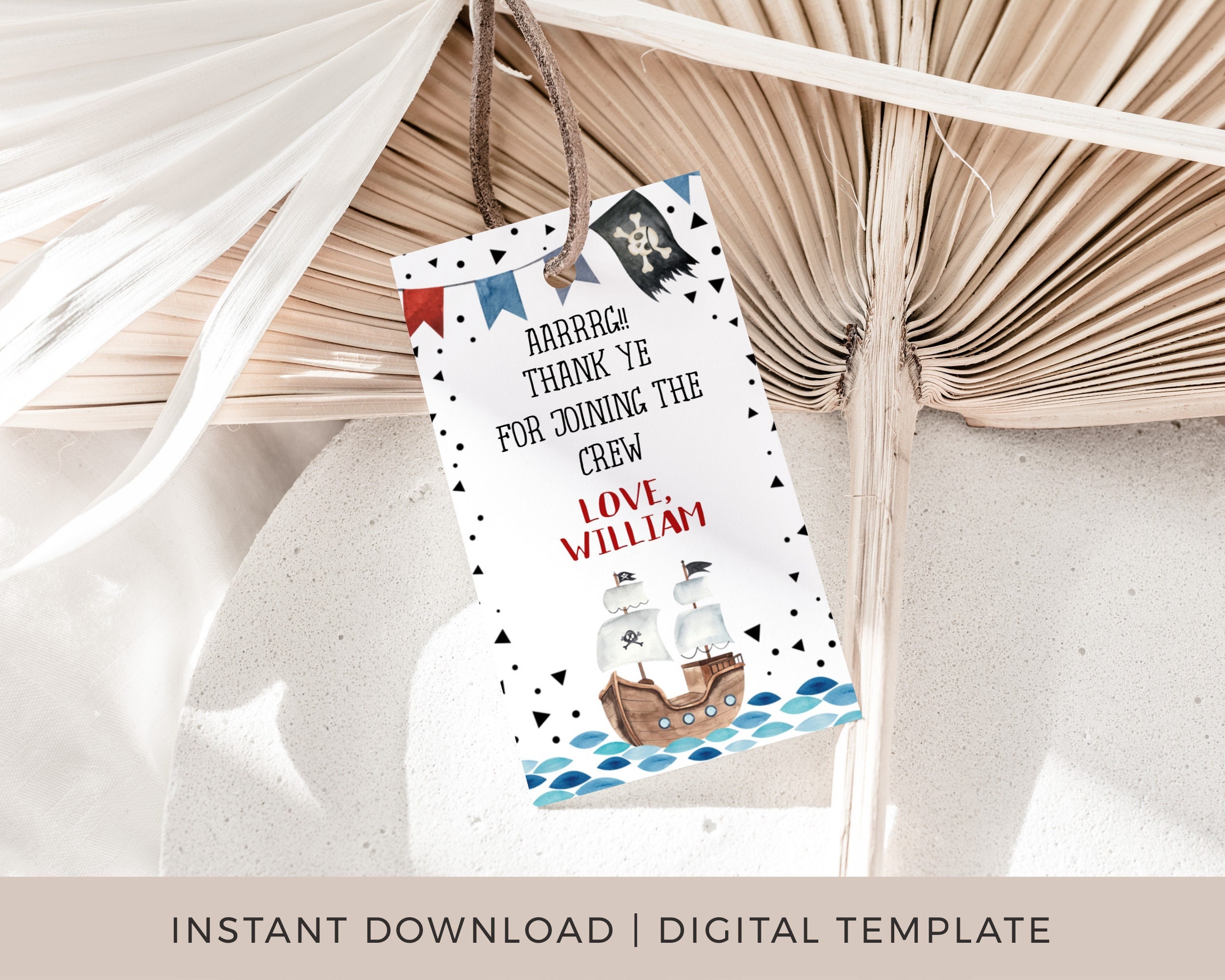 Editable Pirate Favor Tags, Pirate Birthday Gift Tags, Thank You Tag ...