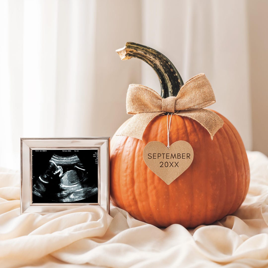 Pumpkin Pregnancy Announcement, Digital Fall Neutral Baby Reveal ...