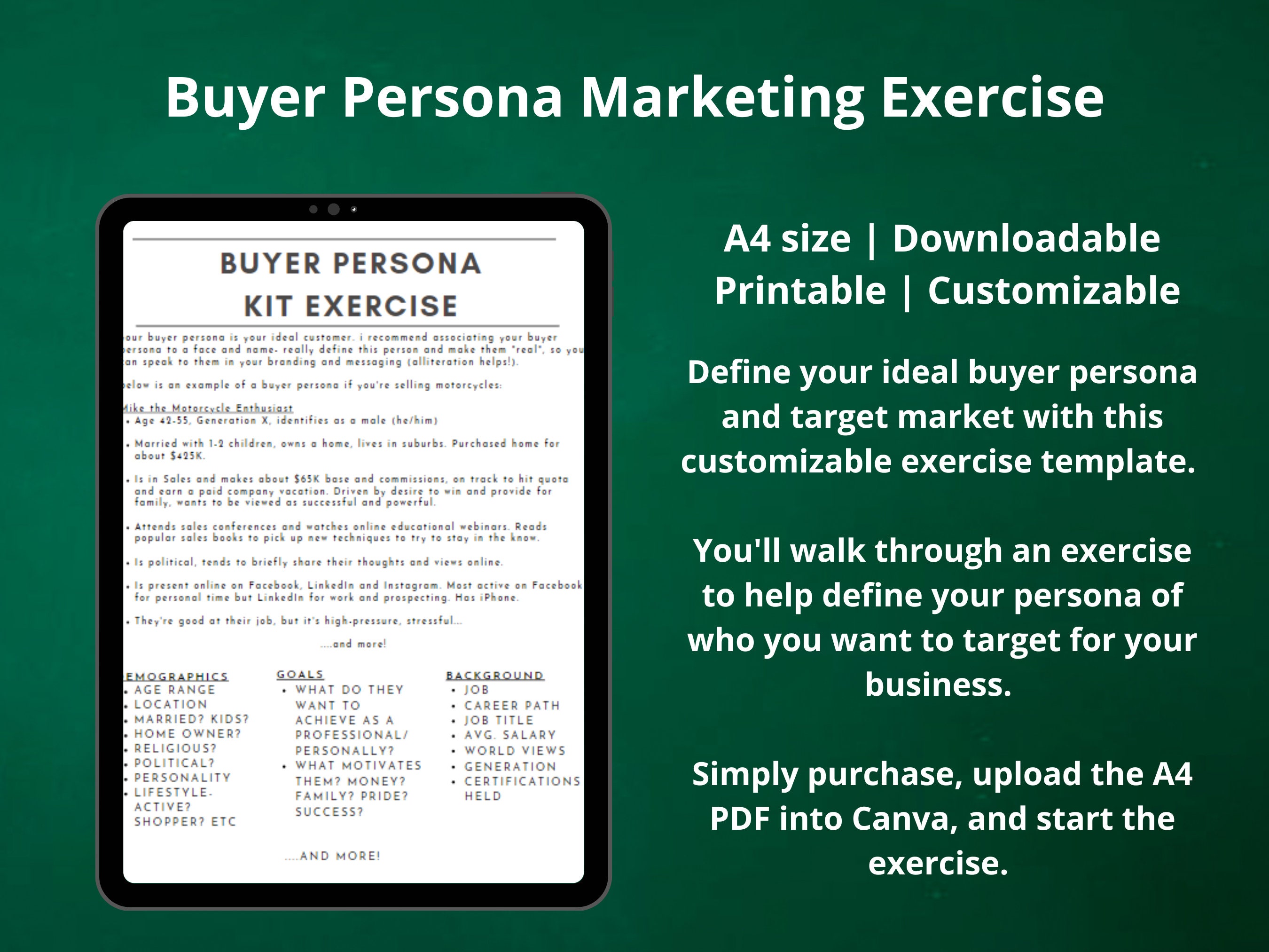Buyer Persona Template | Target Market | Target Audience Template ...