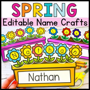 Spring Flower Editable Name Craft Preschool Printable Paper - Etsy