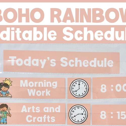 Boho Rainbow Classroom Daily Visual Schedule Editable - Etsy