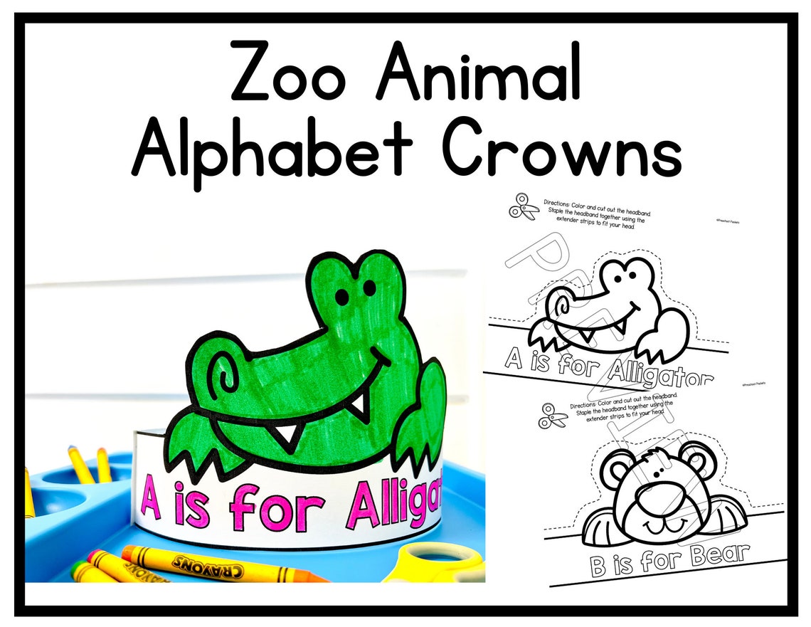 Zoo Animal Crafts for Kids Alphabet Crowns - Etsy