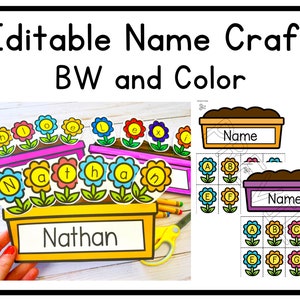 Spring Flower Editable Name Craft Preschool Printable Paper - Etsy
