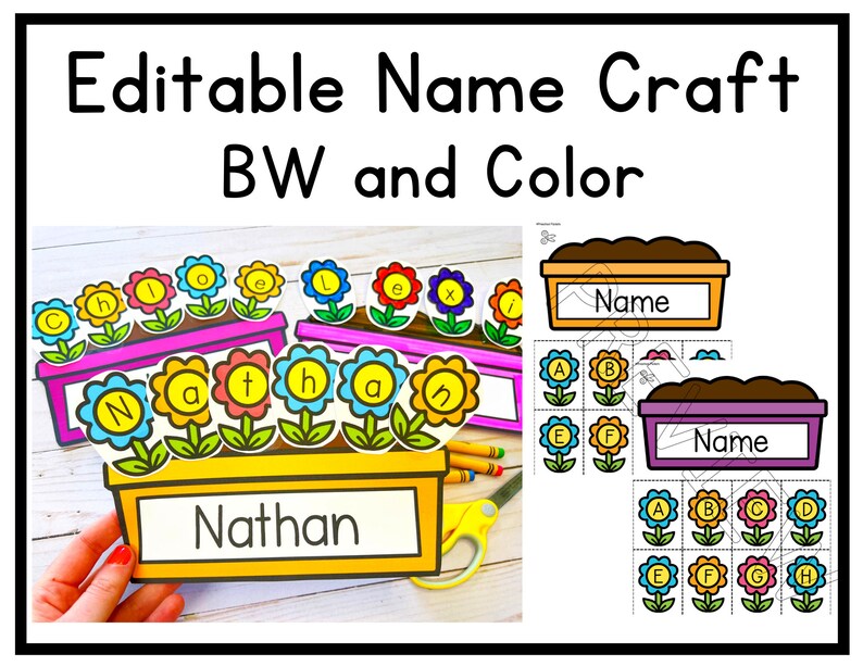 Spring Flower Editable Name Craft Preschool Printable Paper - Etsy