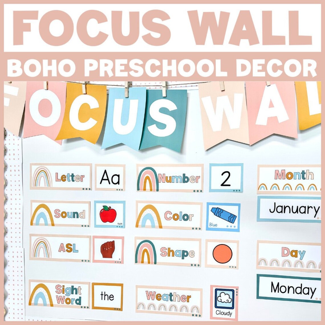 Boho Rainbow Classroom Decor Preschool Focus Wall - Etsy