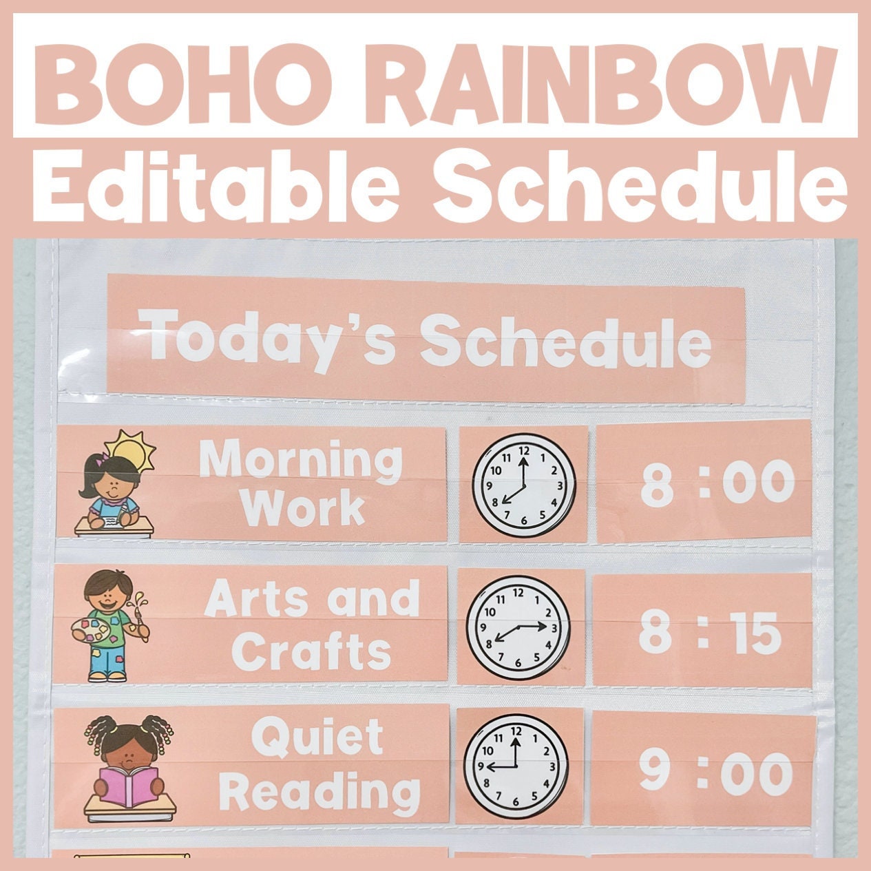 Boho Rainbow Classroom Daily Visual Schedule Editable - Etsy