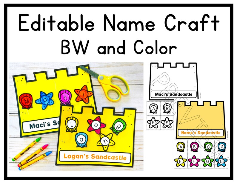 Sandcastle Editable Name Craft Summer Preschool Printable Kids - Etsy Sandcastle Editable Name Craft Summer Preschool Printable Kids - Etsy