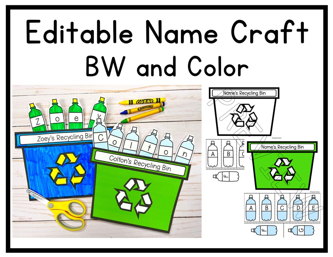 Earth Day Editable Name Craft Preschool Recycling Activity | Etsy
