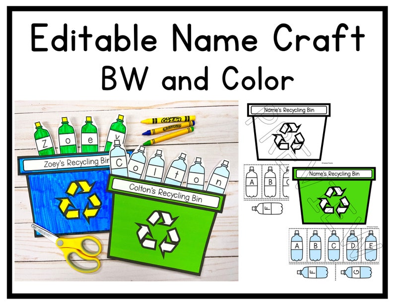 Earth Day Editable Name Craft Preschool Recycling Activity - Etsy
