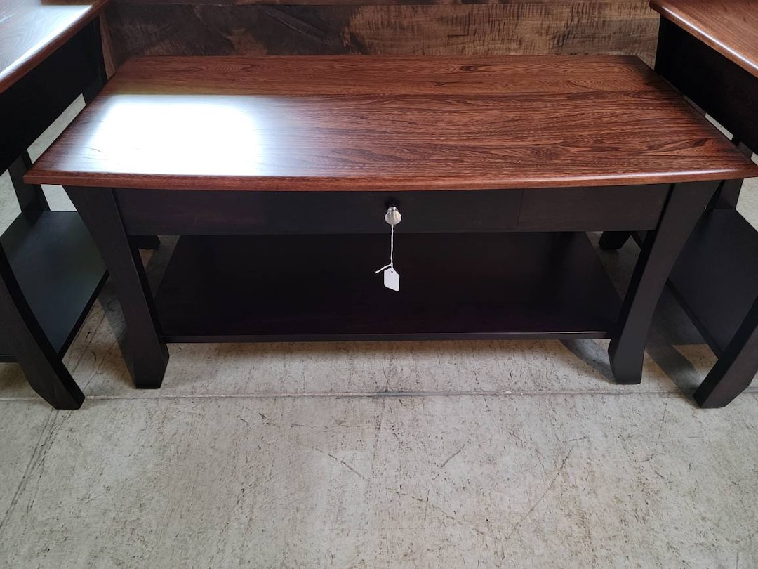 Roseberry Coffee Table With Drawer and Shelf, Elm Top With Maple Base ...