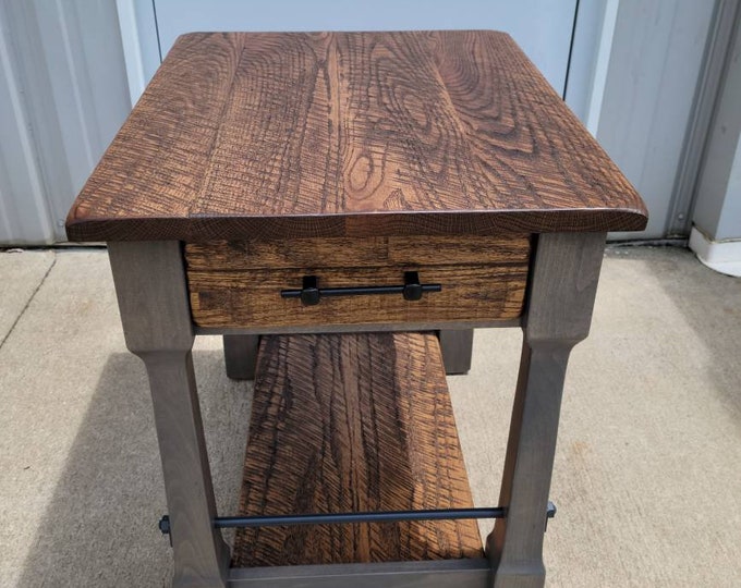Rough Sawn White Oak End Table With Drawer and Shelf Hand - Etsy