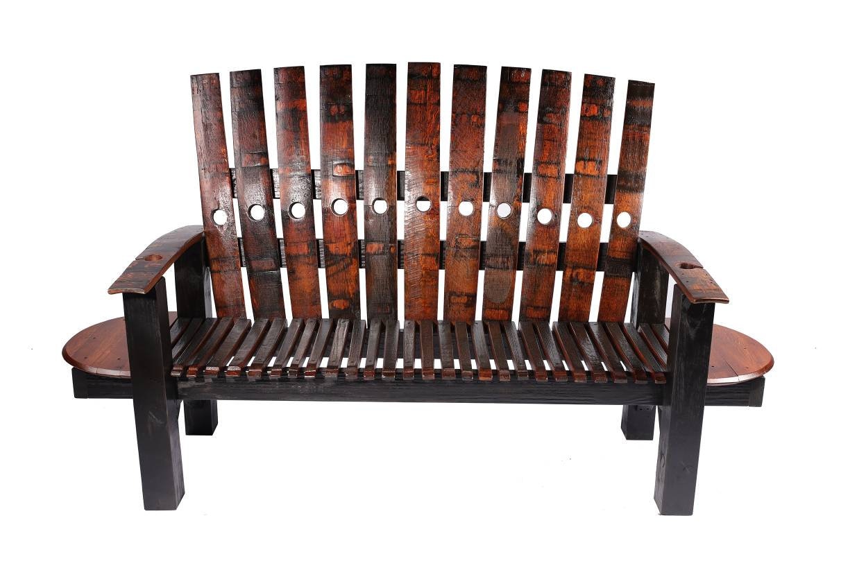 Whiskey Barrel Stave Bench W/built-in End Tables Made in the | Etsy