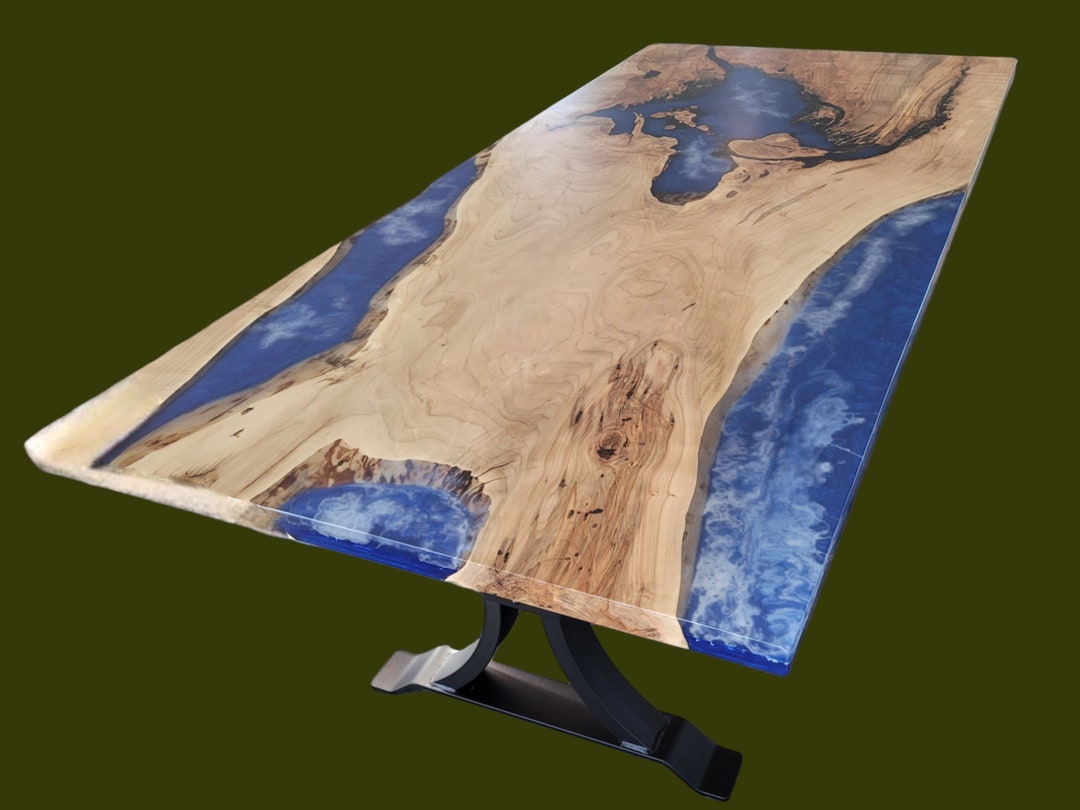 Scenic River Maple Live Edge Epoxy Resin Dining Table - Made in the USA ...