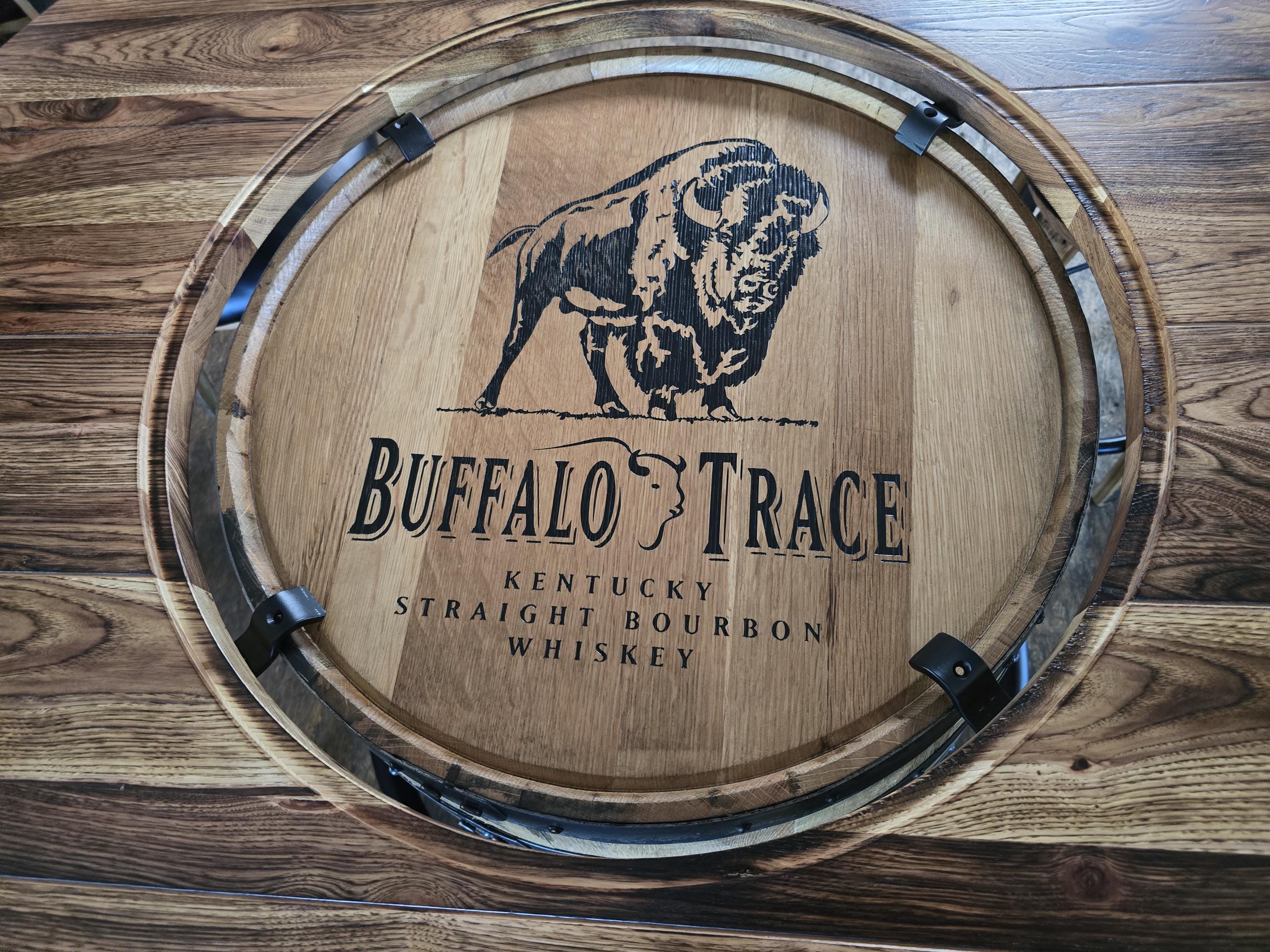 Buffalo Trace Whiskey Barrel Table With Stools – Burnt Hickory Top ...