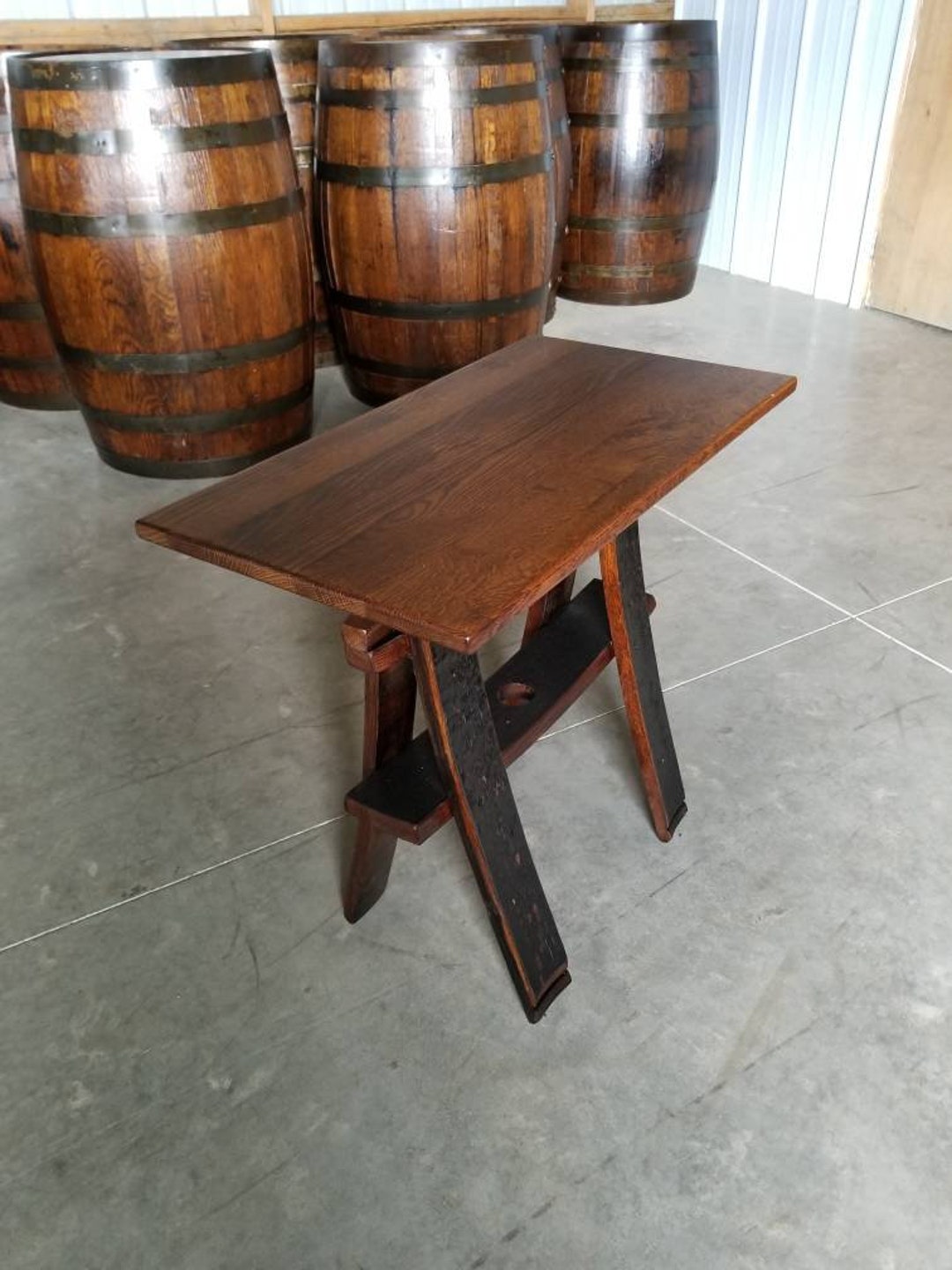 End Table With Whiskey Barrel Stave Legs and Shelf, Free Shipping, Made ...