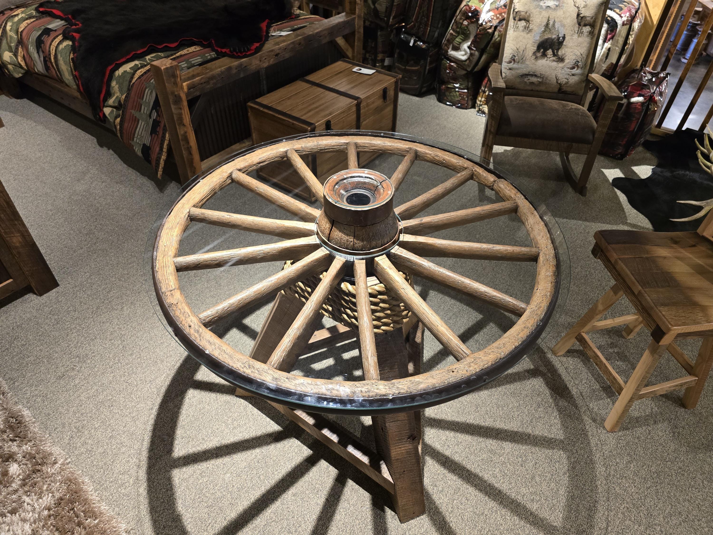 Reclaimed Wagon Wheel Pub Table Amish Built Reclaimed Barn Wood Base ...