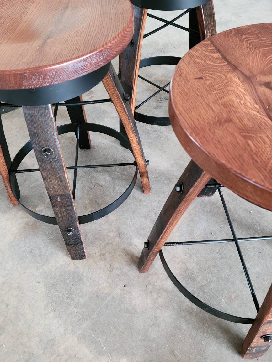 Whiskey Barrel Stave Bar Stool With Wooden Swivel Seat FREE - Etsy