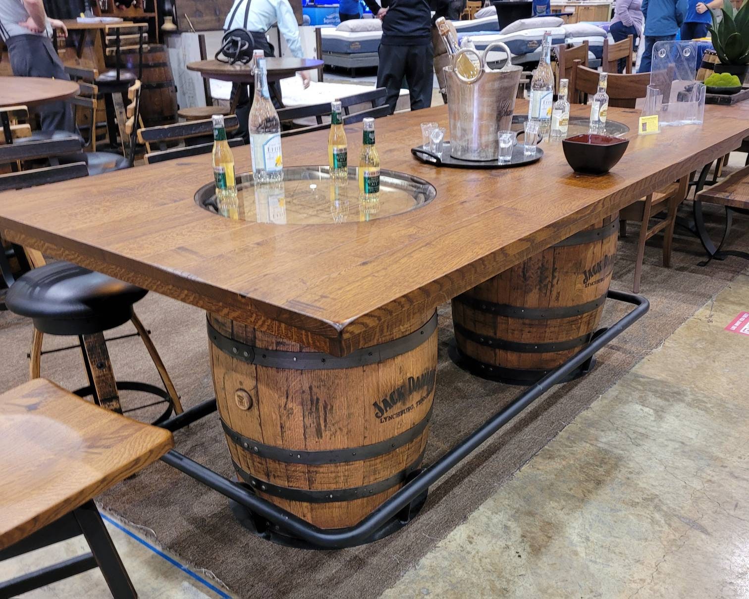 Jack Daniels® Double Whiskey Barrel Table | Reclaimed Barnwood Bar ...