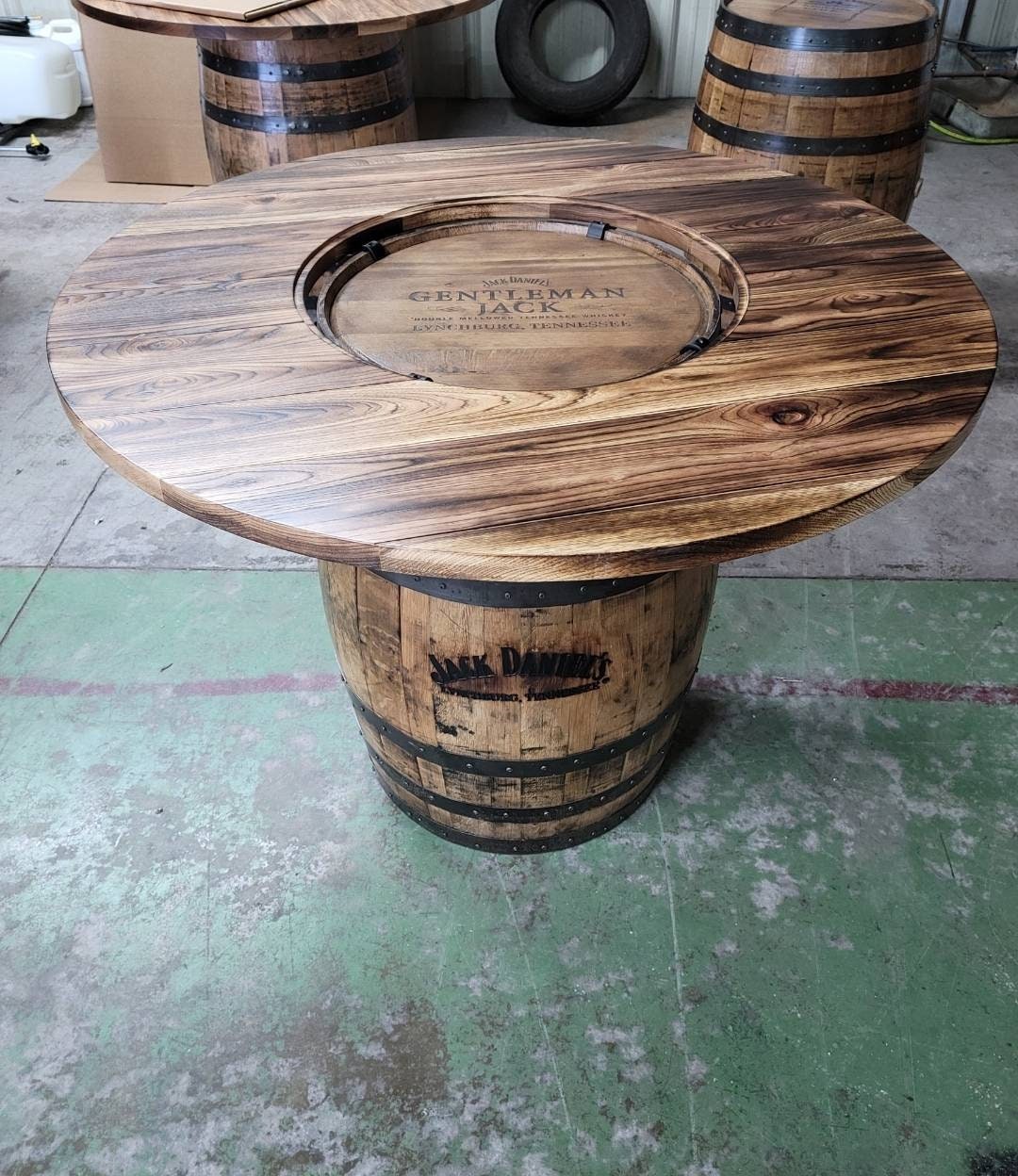 Whiskey Barrel Table TOP ONLY With Center Glass Inlay and - Etsy