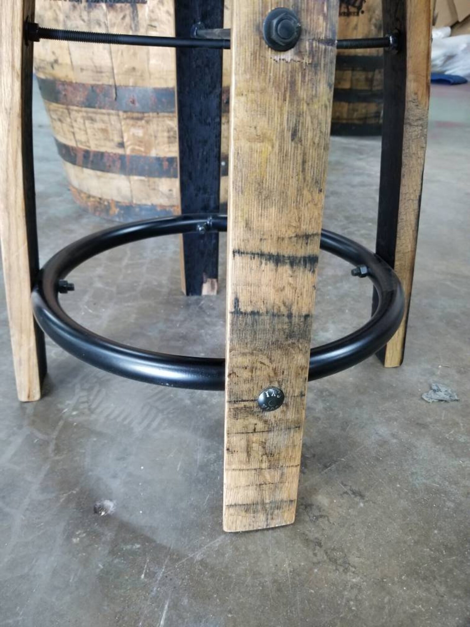 Whiskey Barrel Stave Bar Stool With Cushioned Swivel Seat, Footrest ...