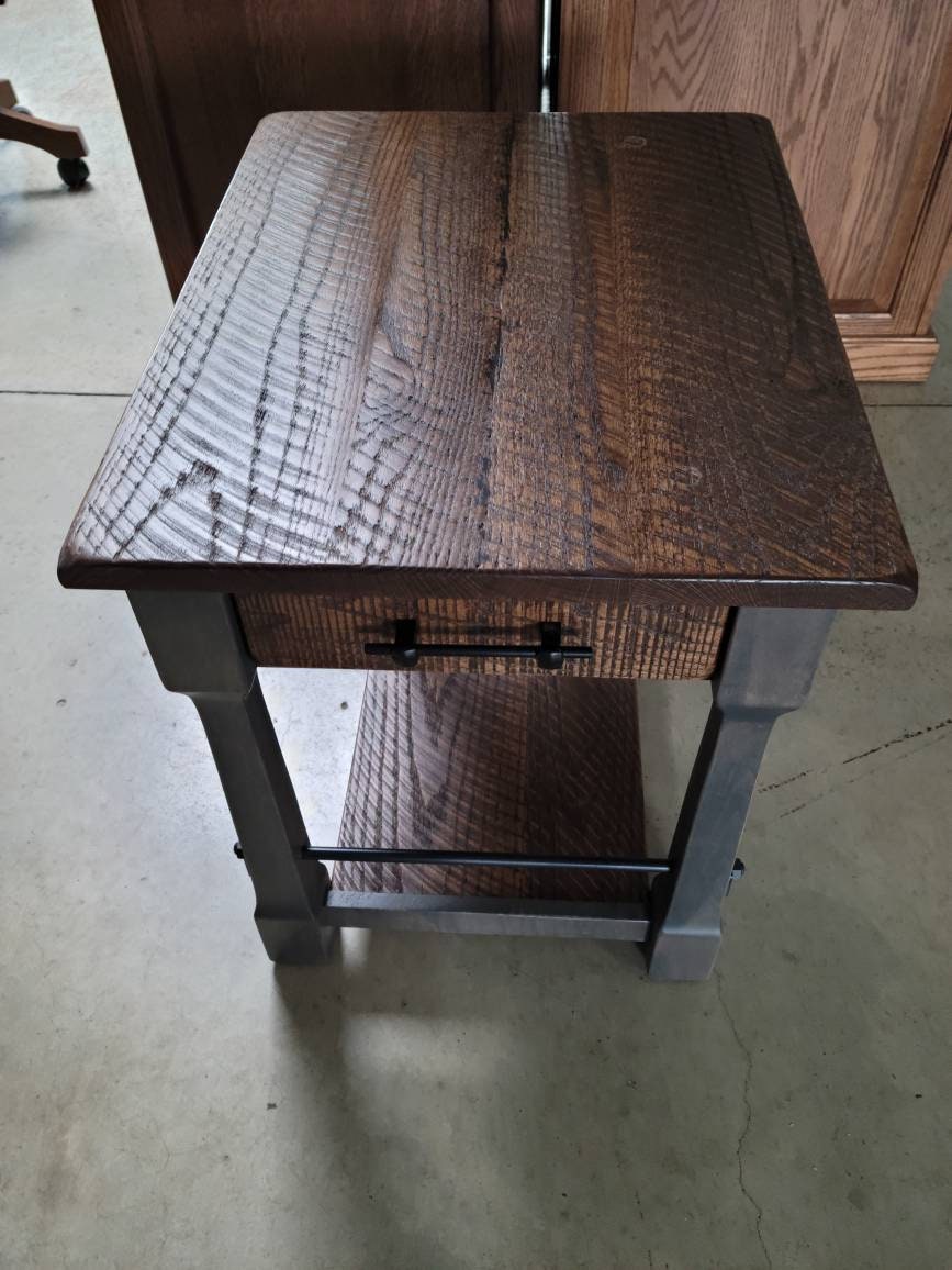 Rough Sawn White Oak End Table With Drawer and Shelf, Hand Built in the ...