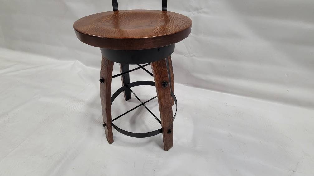Whiskey Barrel Stave Bar Stool, Wooden Swivel Seat, Rustic Man Cave ...