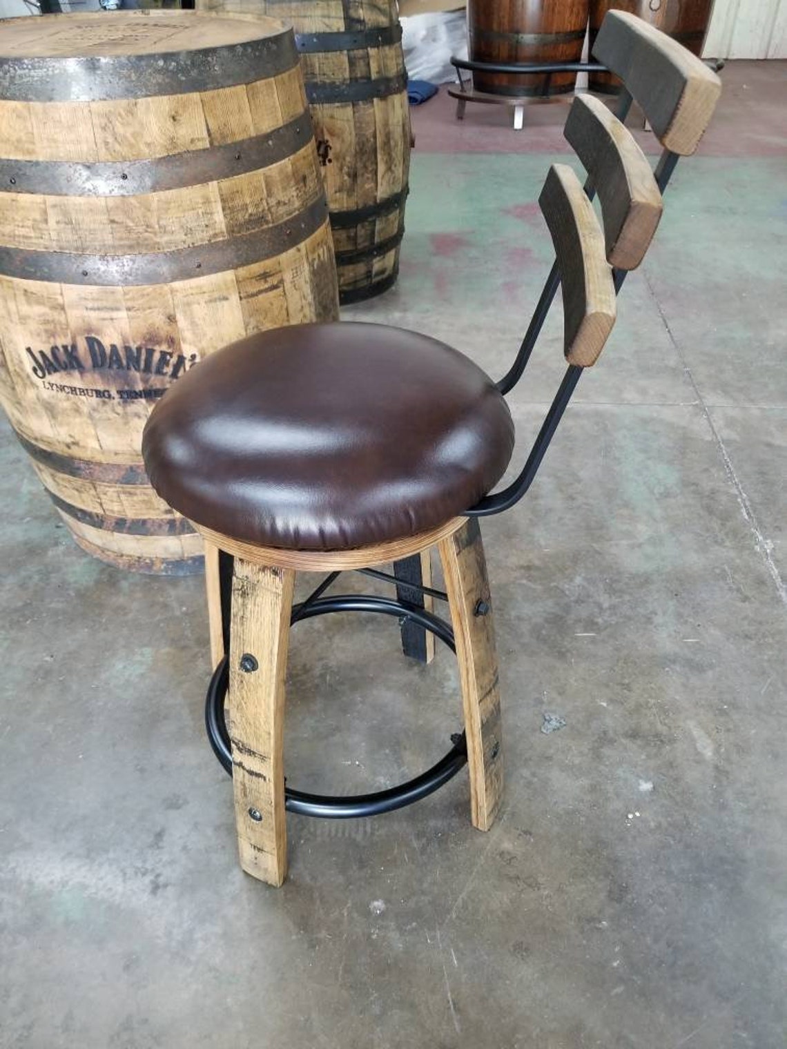 Whiskey Barrel Stave Bar Stool With Cushioned Swivel Seat - Etsy
