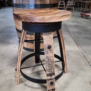 Whiskey Barrel Stave Bar Stool With Burnt Hickory Wooden Swivel Seat ...