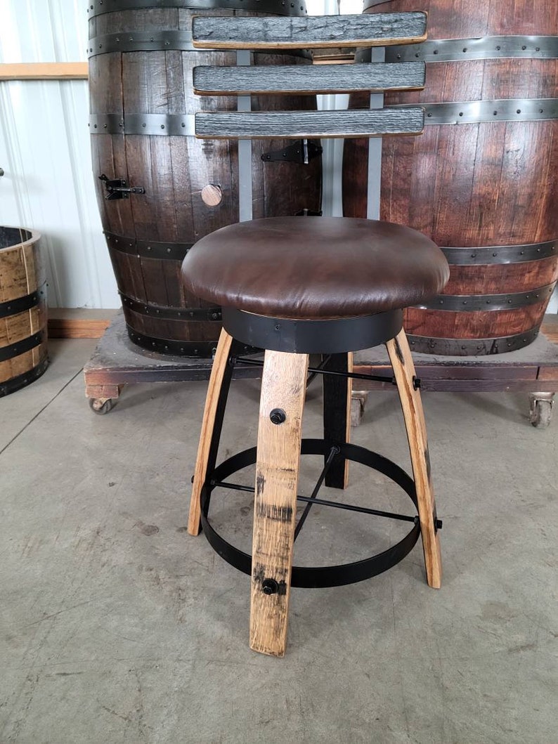 Whiskey Barrel Stave Bar Stools With Cushioned Swivel Seats | Etsy