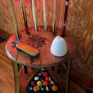 Whiskey Barrel Stave Pool Cue Rack Made With Authentic Barrel Heads and ...