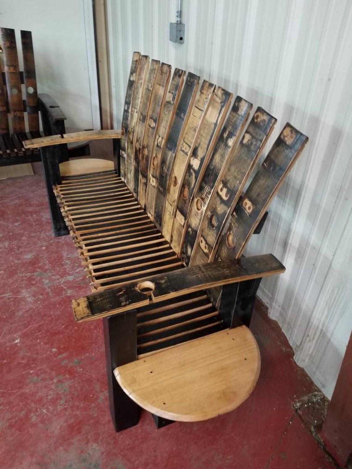 Whiskey Barrel Stave Bench W/built-in End Tables Made in the | Etsy