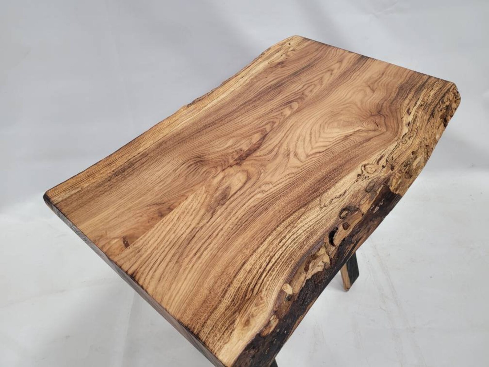 Live Edge Burnt Hickory End Table With Whiskey Barrel Stave Legs and ...