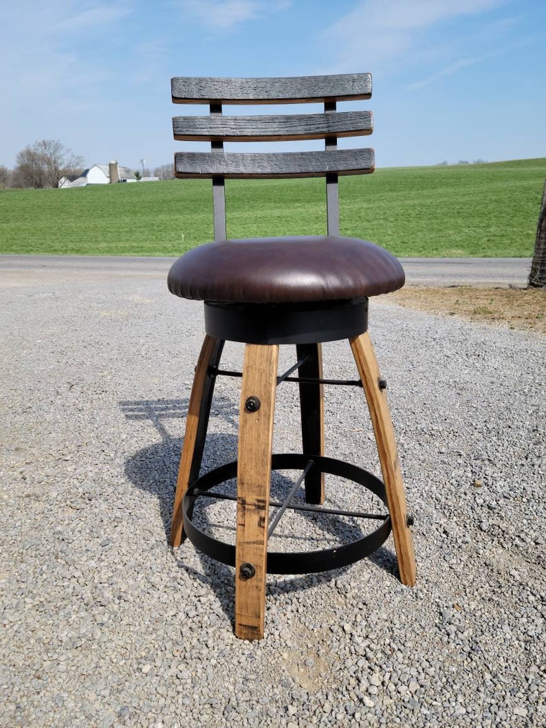 Whiskey Barrel Stave Bar Stools With Cushioned Swivel Seats | Etsy