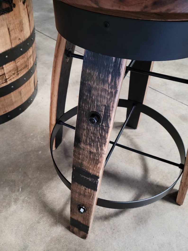 Whiskey Barrel Stave Bar Stool With Burnt Hickory Wooden - Etsy