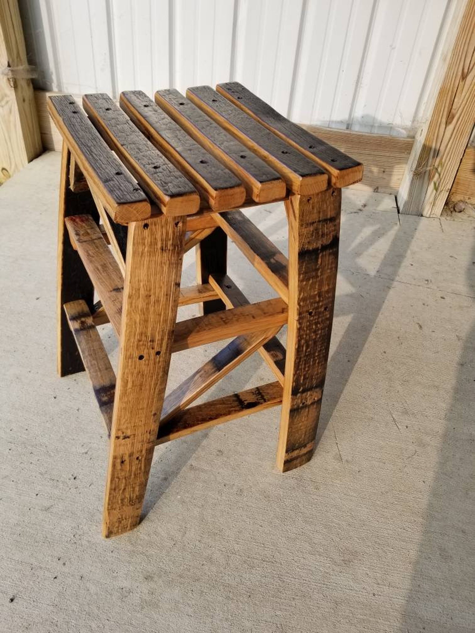 Whiskey Barrel Stave Bar Stools backless Made Entirely of - Etsy