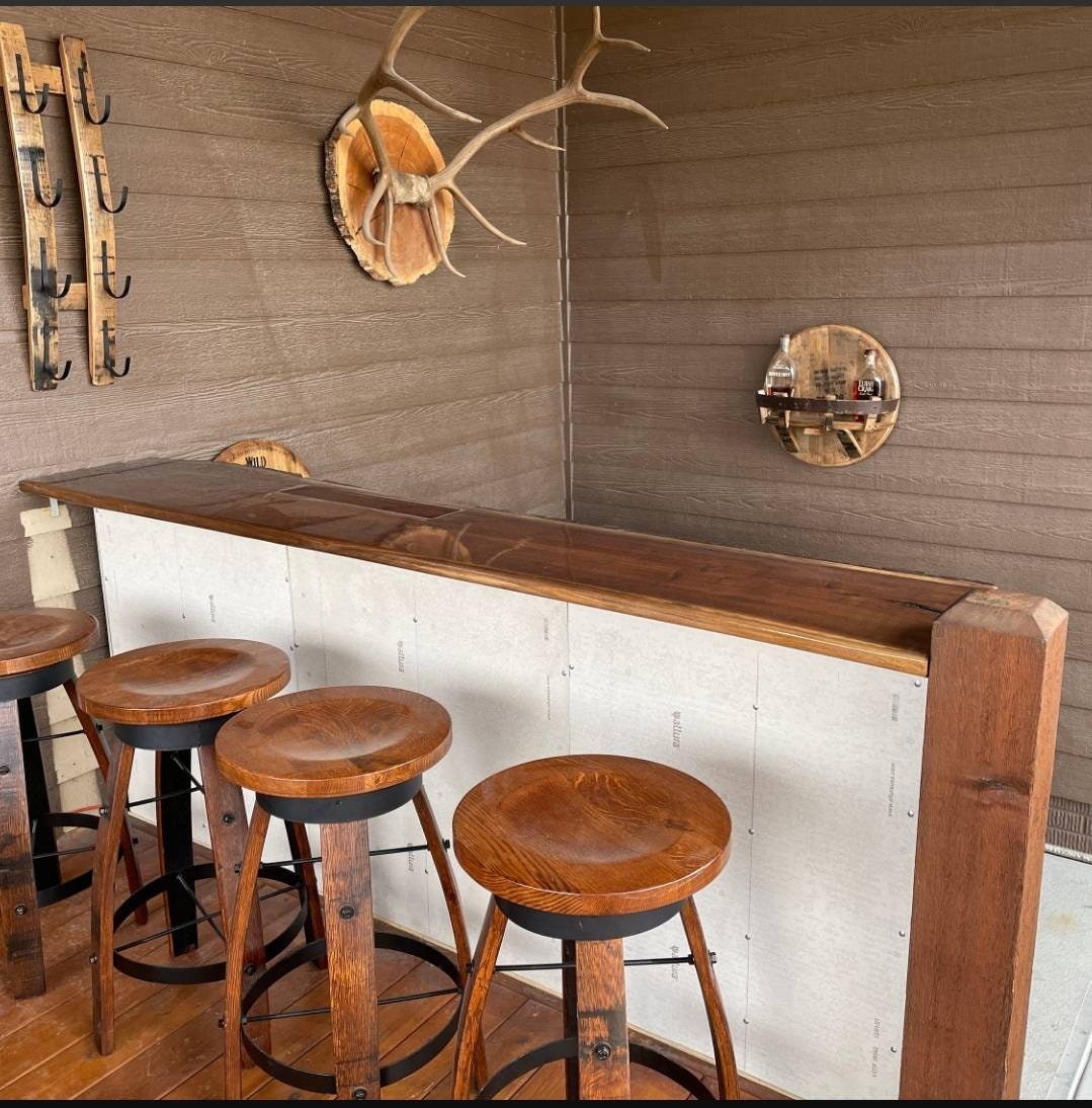 Whiskey Barrel Stave Bar Stool With Wooden Swivel Seat FREE - Etsy