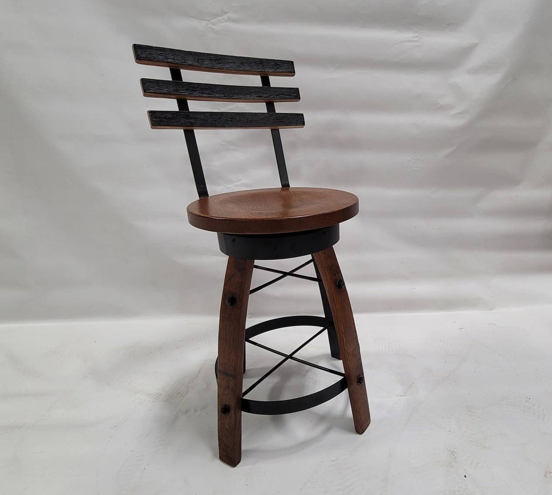 Whiskey Barrel Stave Bar Stool, Wooden Swivel Seat, Rustic Man Cave ...