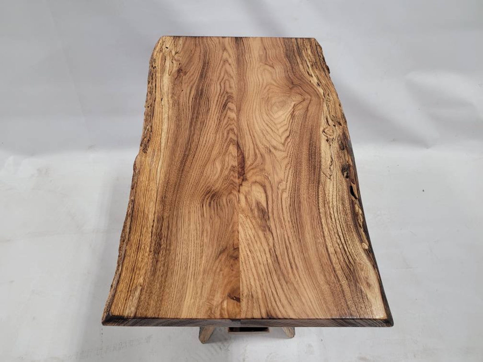 Live Edge Burnt Hickory End Table With Whiskey Barrel Stave Legs and ...