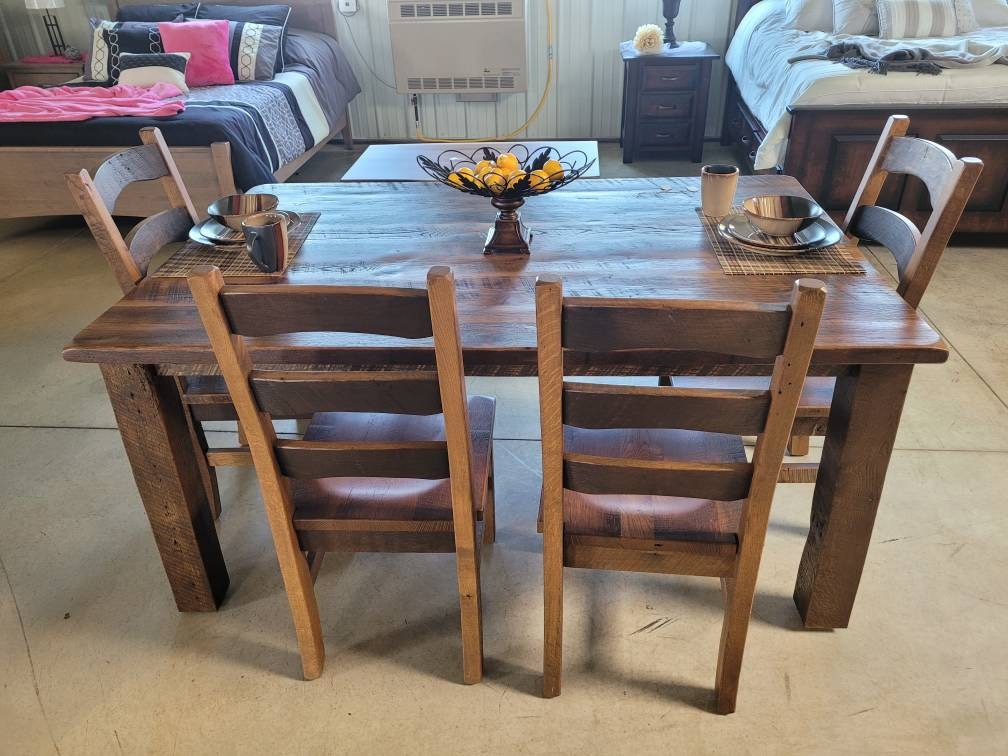 Reclaimed Pioneer Barnwood Dining Table Set Made in the - Etsy