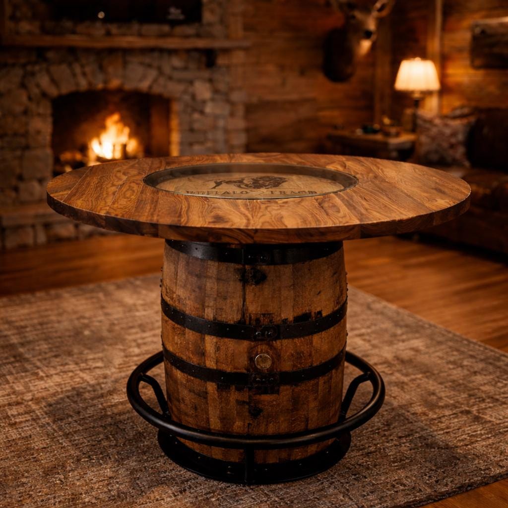 Buffalo Trace® Whiskey Barrel Table | Handmade Bourbon Barrel Table W ...