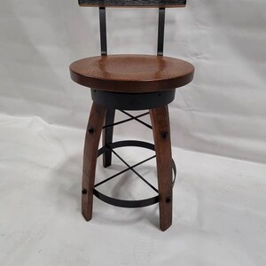 Whiskey Barrel Stave Bar Stool With Wooden Swivel Seat and Back, FREE ...