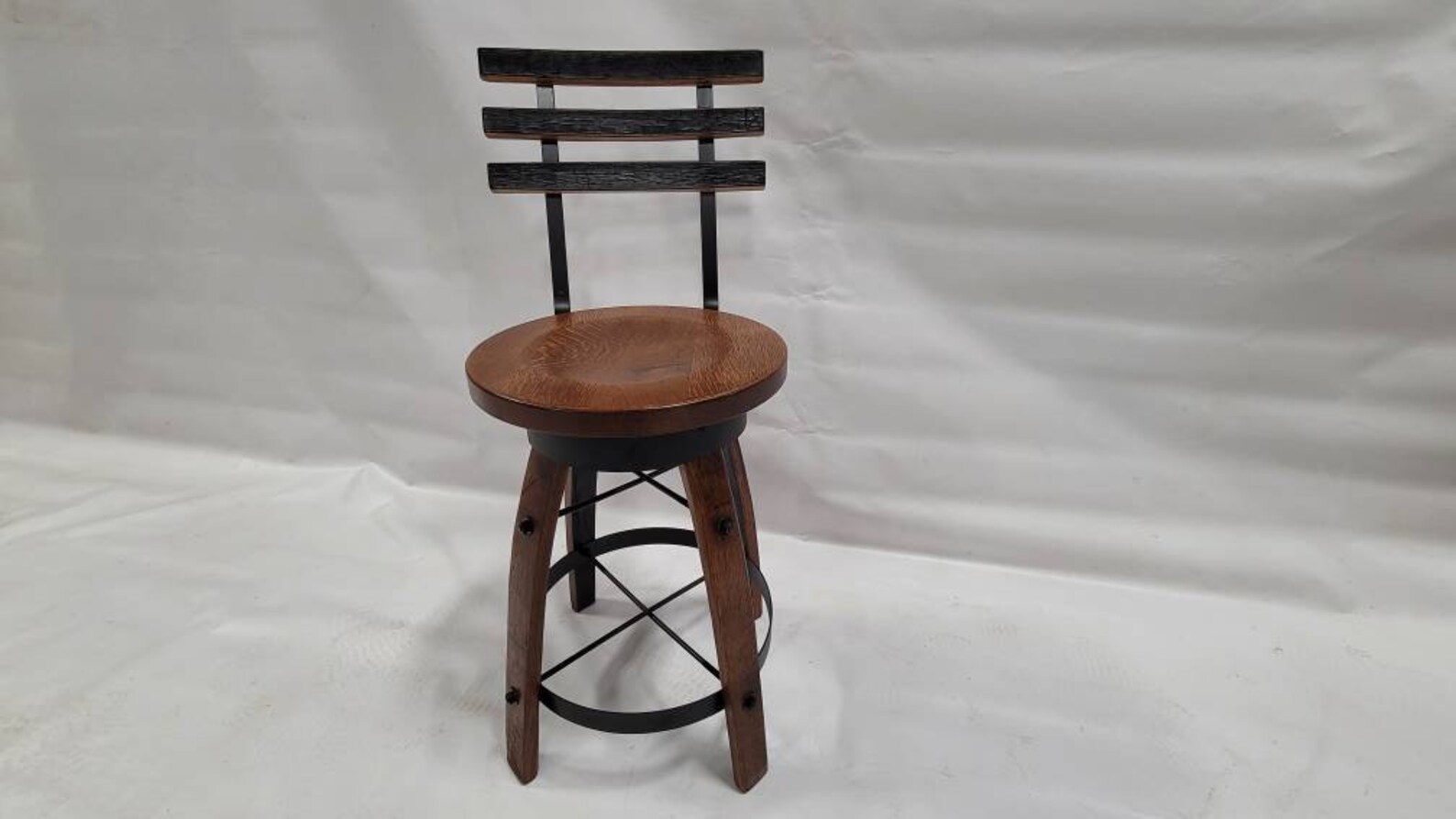 Whiskey Barrel Stave Bar Stool With Wooden Swivel Seat at David Killian ...
