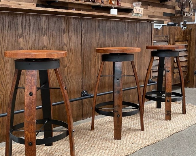 Whiskey Barrel Stave Bar Stool With Wooden Swivel Seat, FREE SHIPPING ...