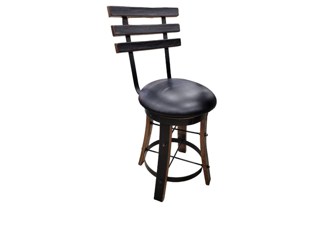 NEW Whiskey Barrel Stave Bar Stools With Reverse Legs, Cushioned Swivel ...