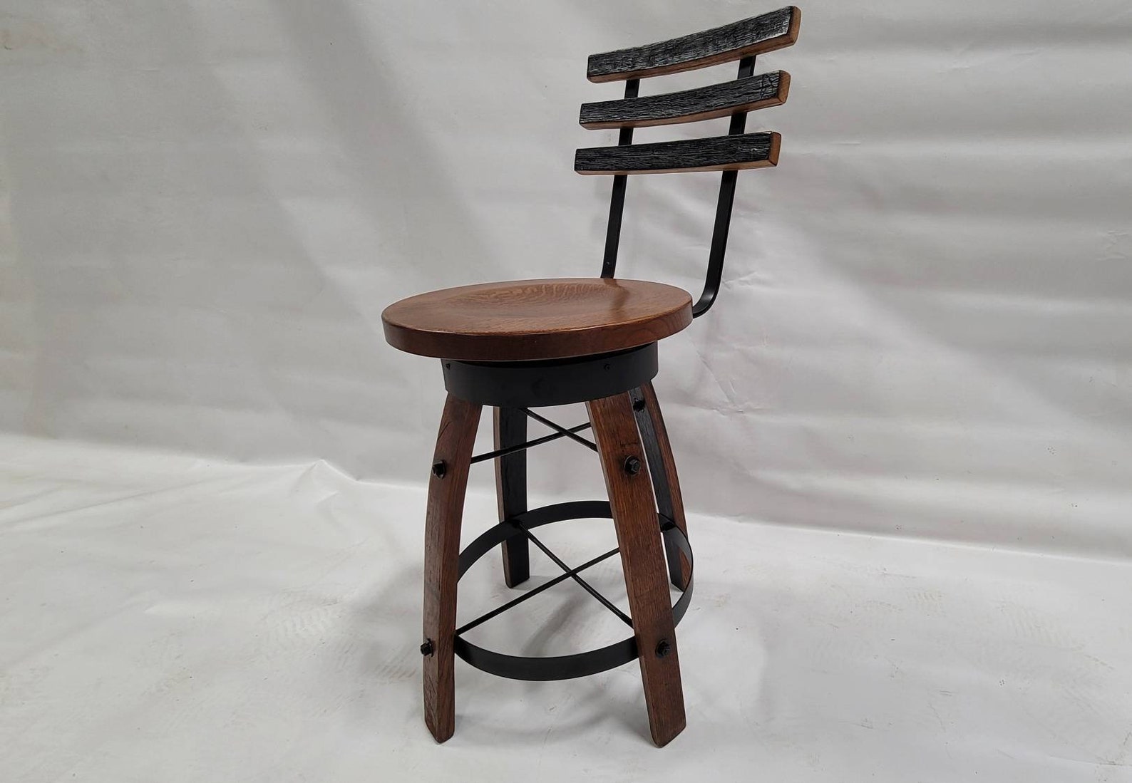 Whiskey Barrel Stave Bar Stool With Wooden Swivel Seat and | Etsy